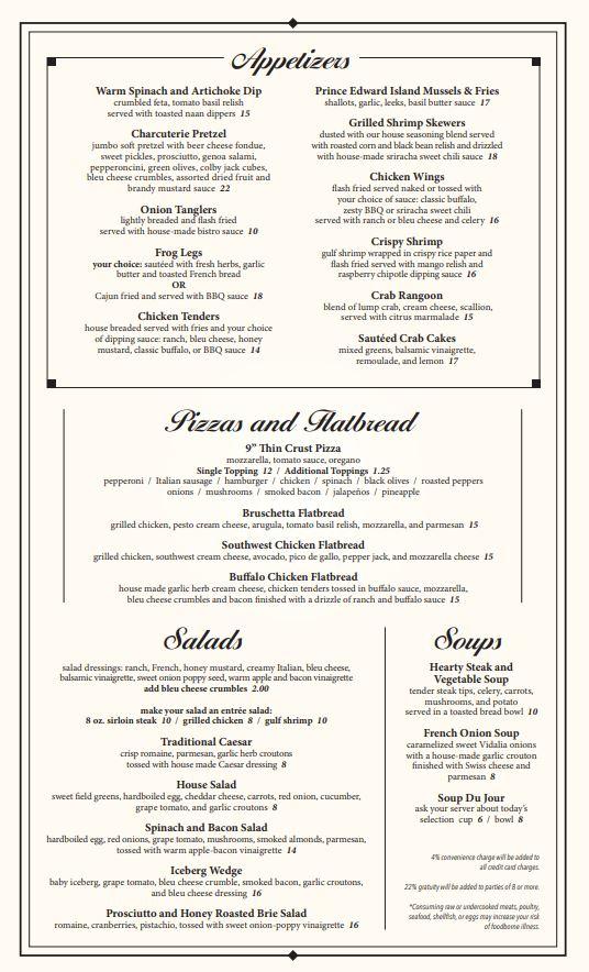 Menu at The Encore Lakeside Grill & Sky Bar, Lake Ozark
