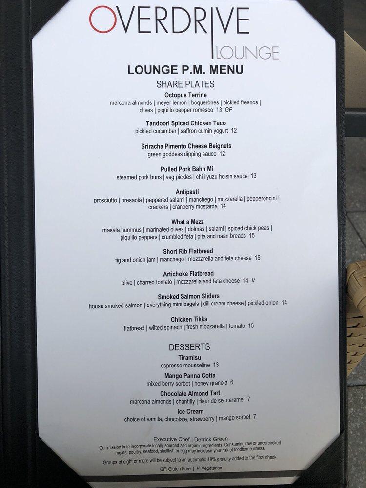 Menu at The Rooftop at Overland, Atlanta