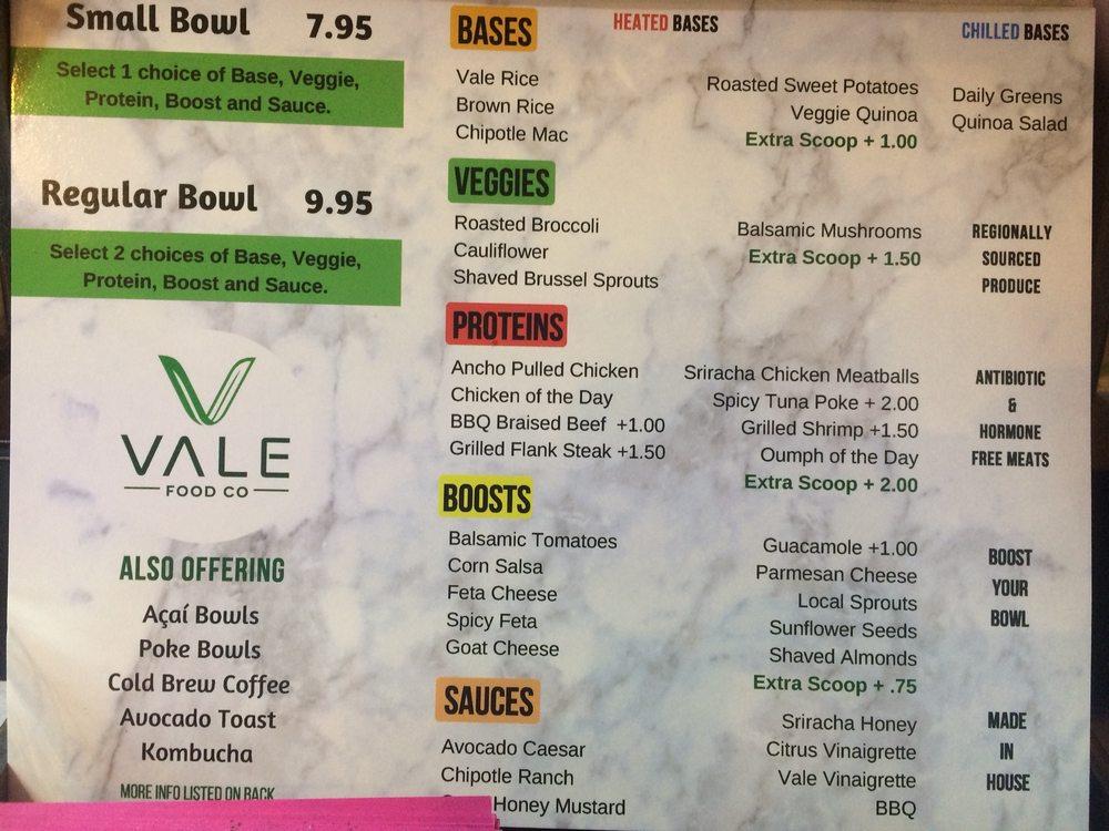 Menu at Vale Food Co restaurant, Tampa