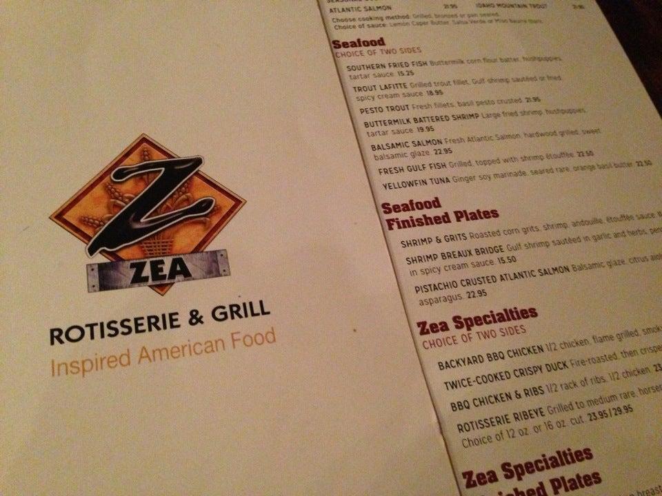 Menu at Zea Rotisserie & Bar, Lafayette