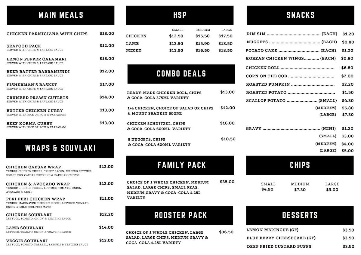 Menu at Bentleigh Free Range Flame Grilled Chicken Plus fast food ...