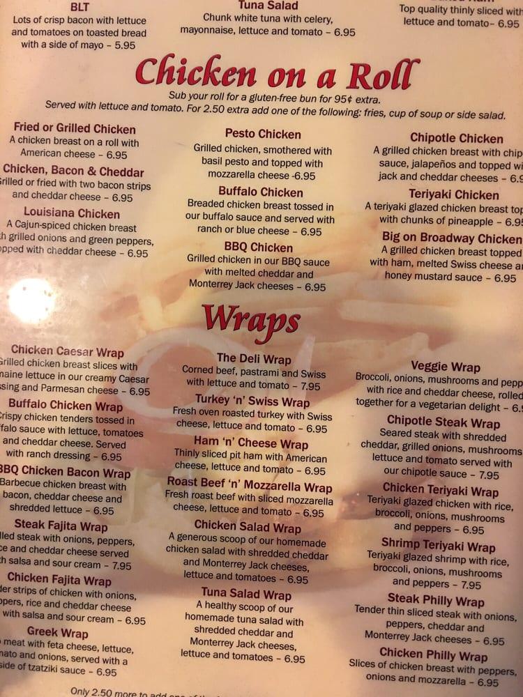 Menu at Broadway Diner restaurant, Fayetteville