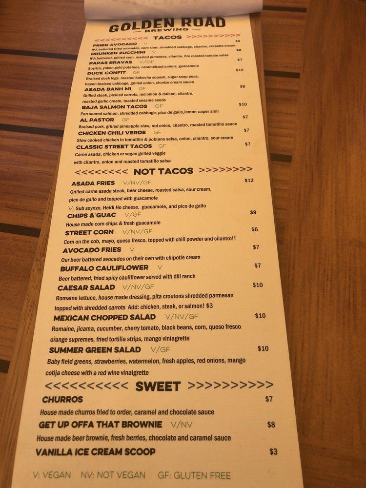 Carta del pub y bar Golden Road Brewing Sacramento, Sacramento