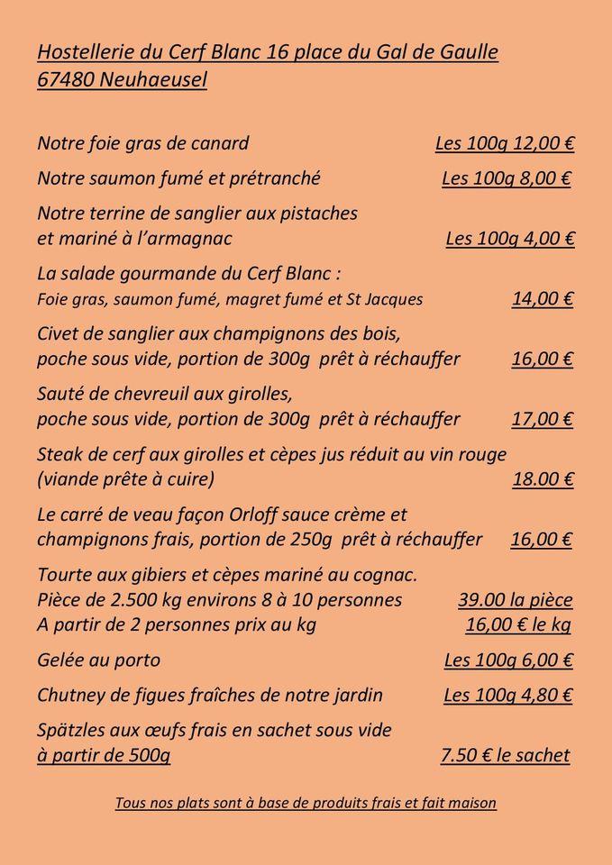 Menu au Cerf Blanc restaurant, Neuhaeusel, Place du Général de Gaulle
