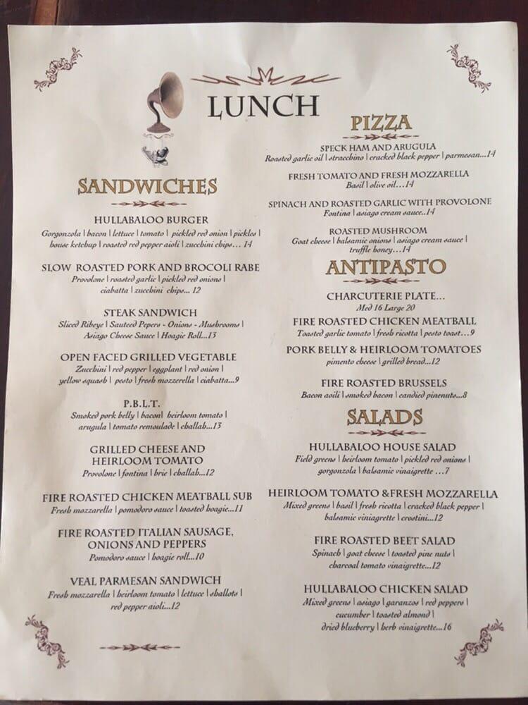 Menu at Hullabaloo pub & bar, West Palm Beach