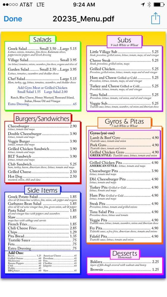 Menu at Little Village Grill restaurant, Charlotte, 710 W Trade St