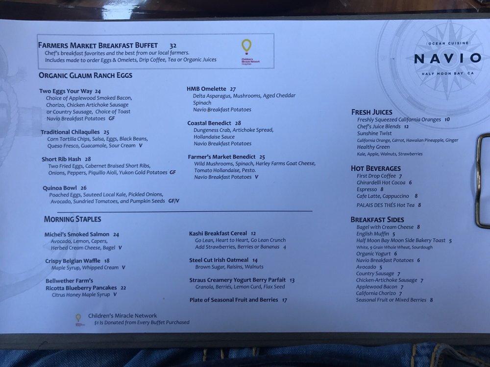 Menu at Navio restaurant, Half Moon Bay