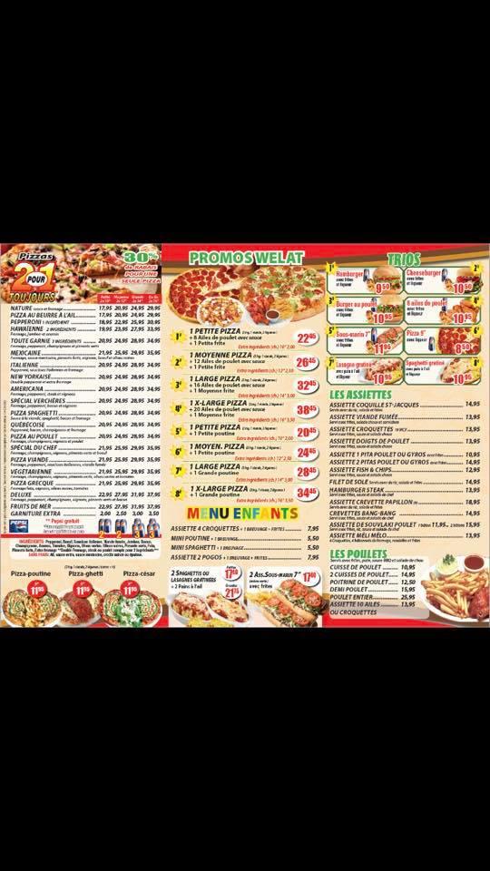 Menu au Pizza Welat - Verchères pizzeria, Canada