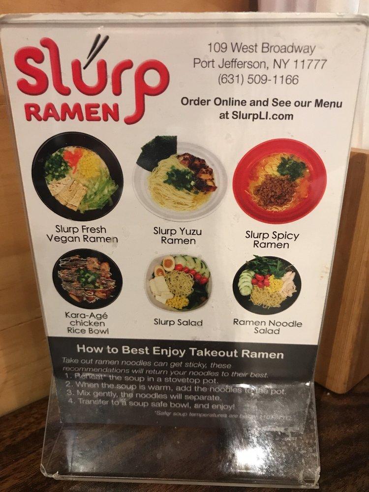 Menu at Slurp Ramen restaurant, Port Jefferson