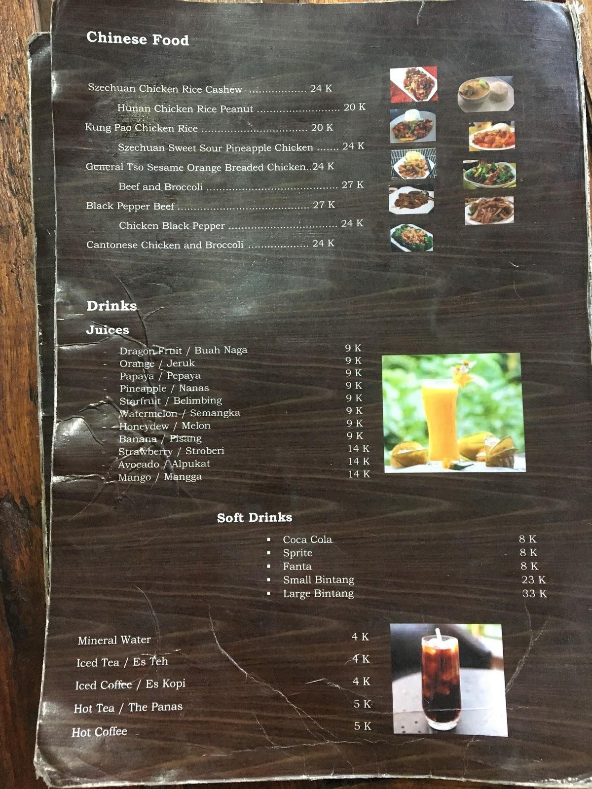Menu at Warung Ubay Ungasan Bali restaurant, Kuta Selatan