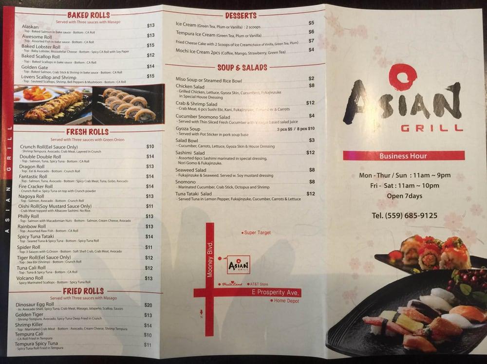 Menu at Asian Grill restaurant, Tulare