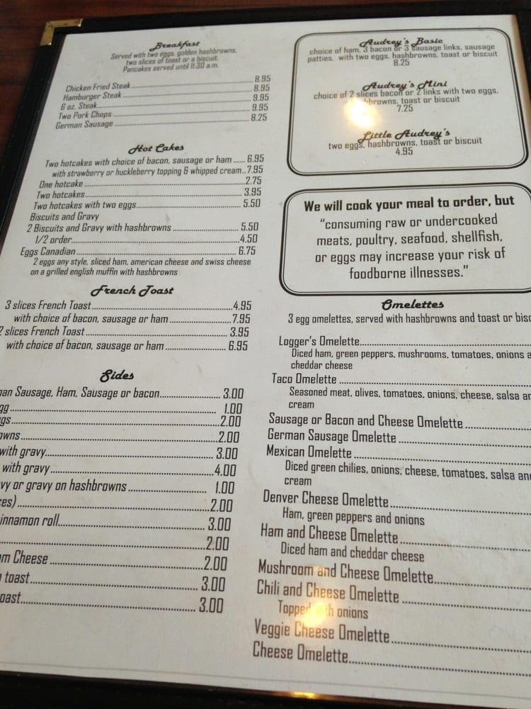 Menu at Audrey's Restaurant, Newport, U.S. Rte 2