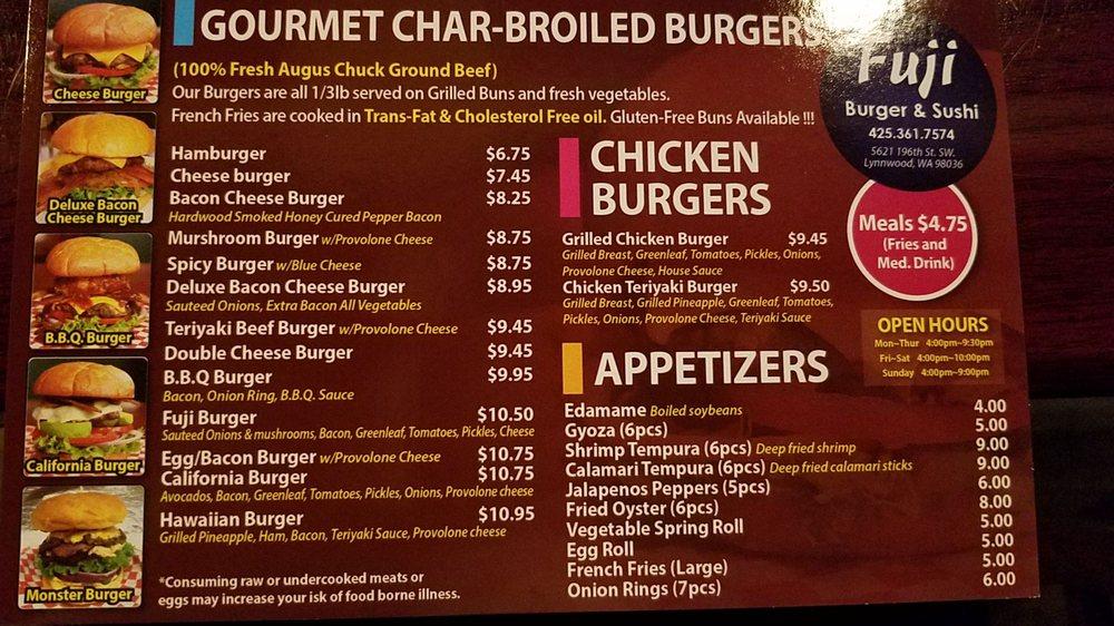 Menu at Fuji Teppanyaki & Sushi restaurant, Lynnwood