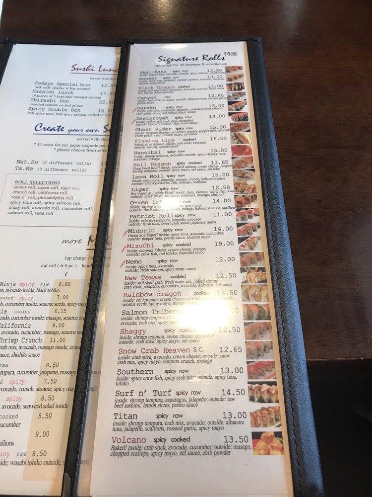 Menu at Fukuda sushi Japanese restaurant, The Woodlands