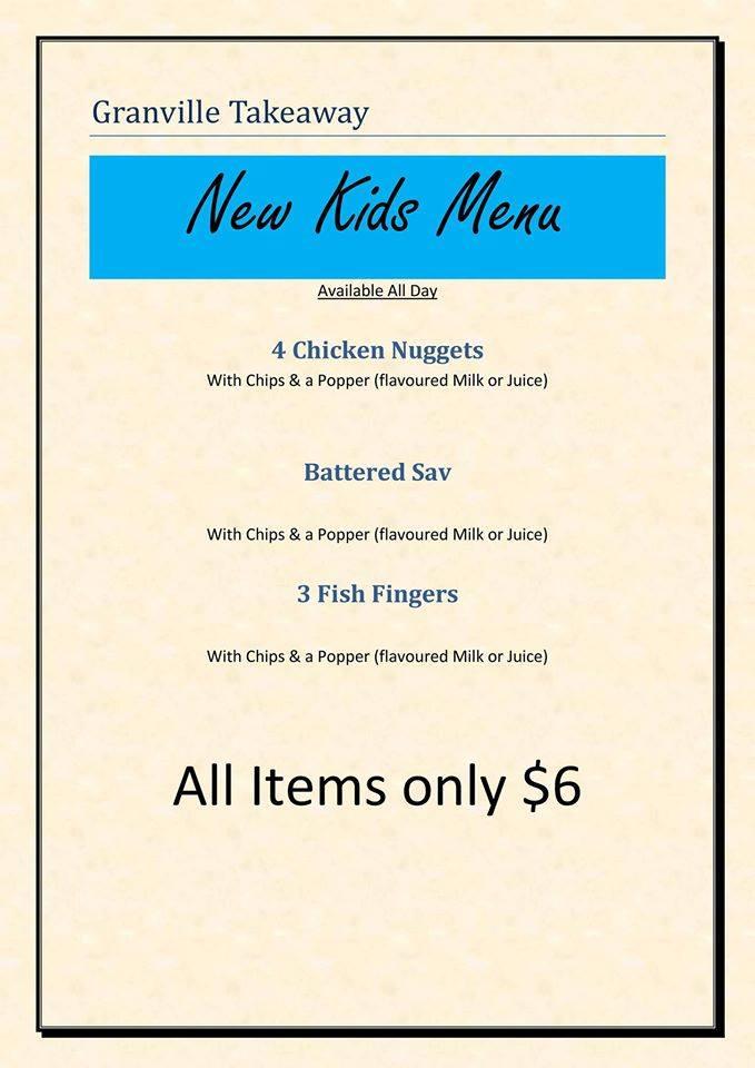 Menu at Granville Take Away restaurant, Granville