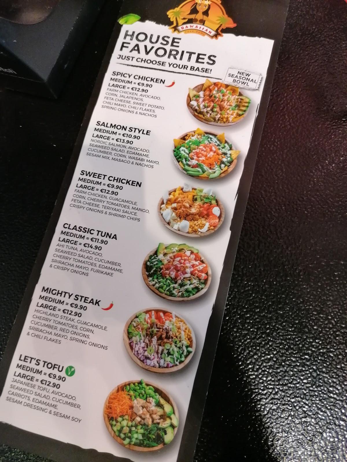 Menu at Hawaiian Poke Bowl, Ghent, Vlaanderenstraat 116