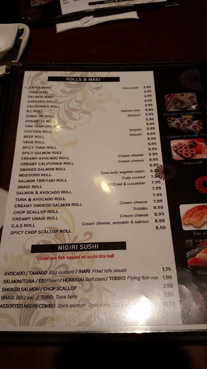 Menu at K & L Sushi restaurant, Hinton