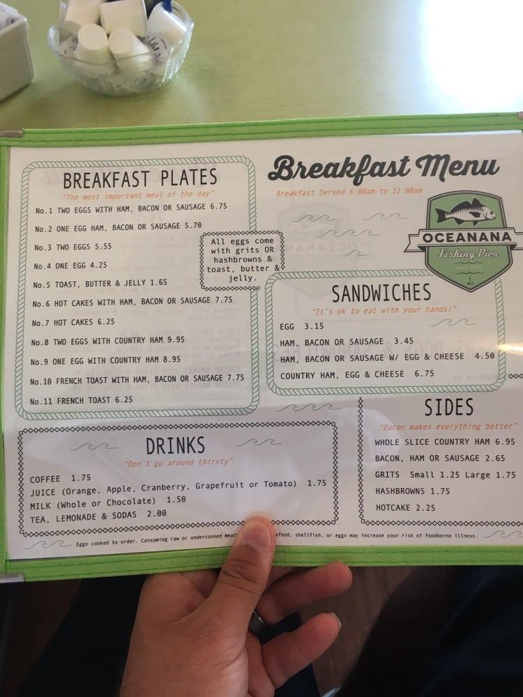 Menu at Oceanana Pier & Pier House Restaurant, Atlantic Beach