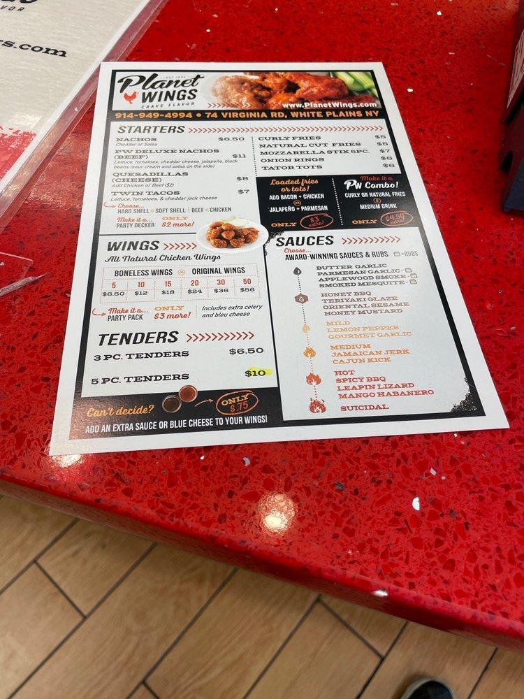 Menu at Planet Wings restaurant, White Plains, 74 Virginia Rd