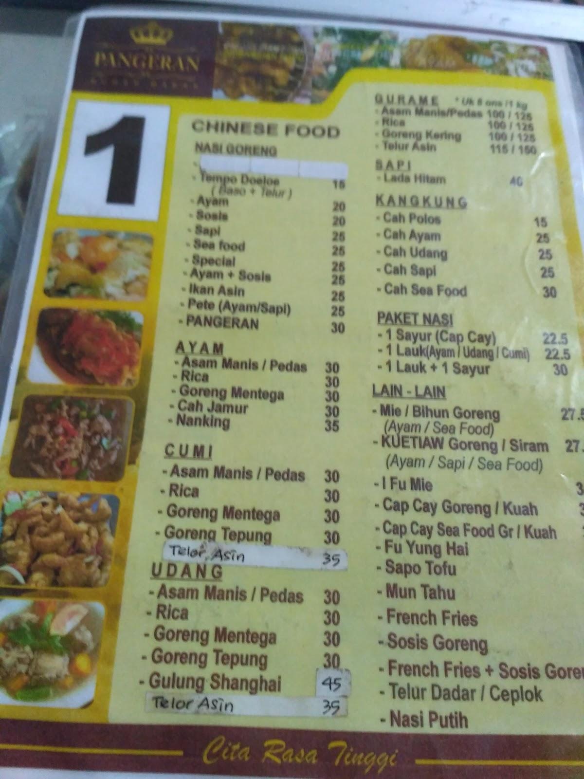Menu at RM PANGERAN Kota Baru Parahyangan, Padalarang