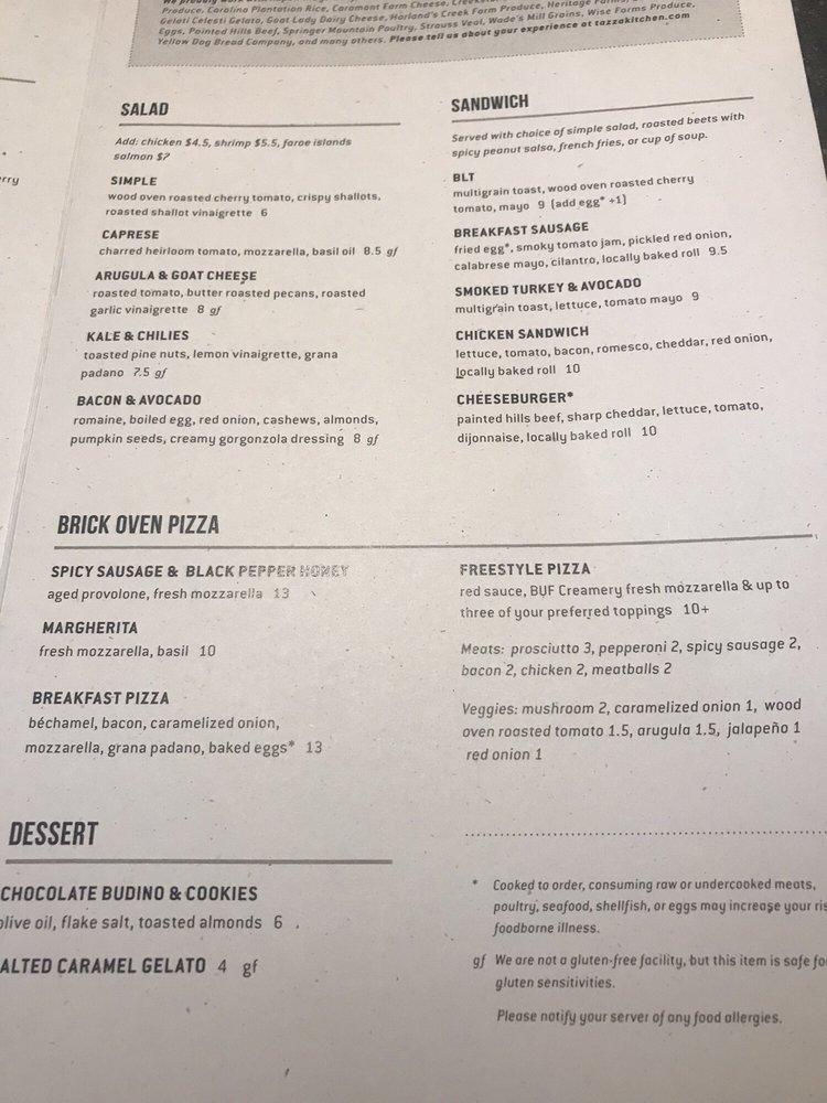 Menu at Tazza Kitchen Village District pub & bar, Raleigh