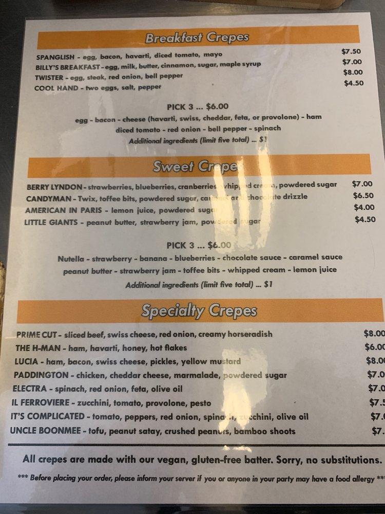 Menu at The VU restaurant, Boston