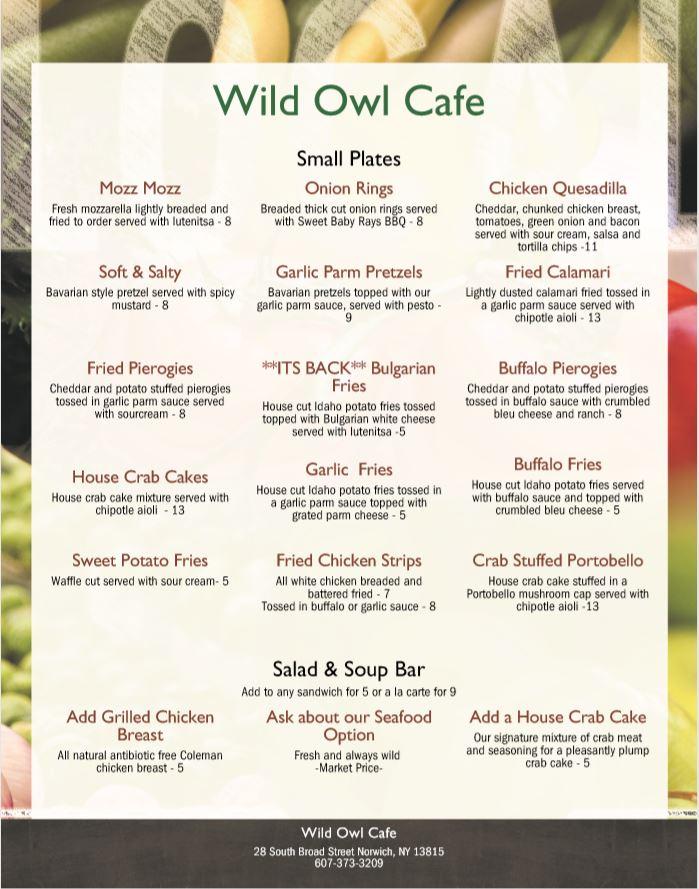 Menu at Wild Owl pub & bar, Norwich