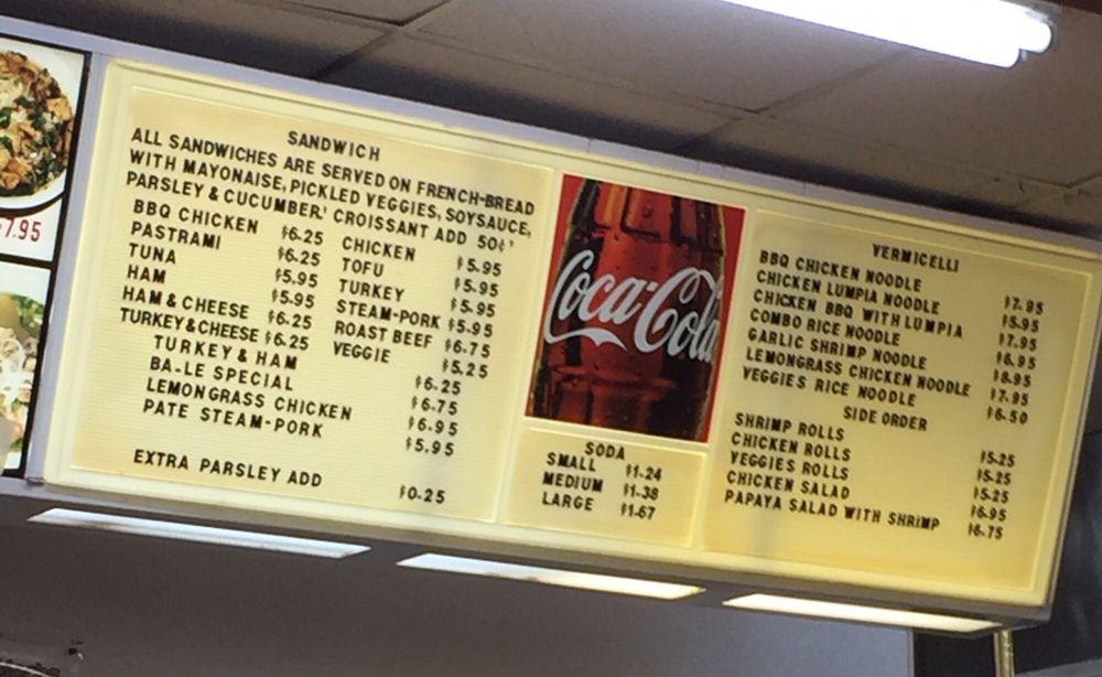 Menu at Ba-Le Sandwich Shop restaurant, Waipahu