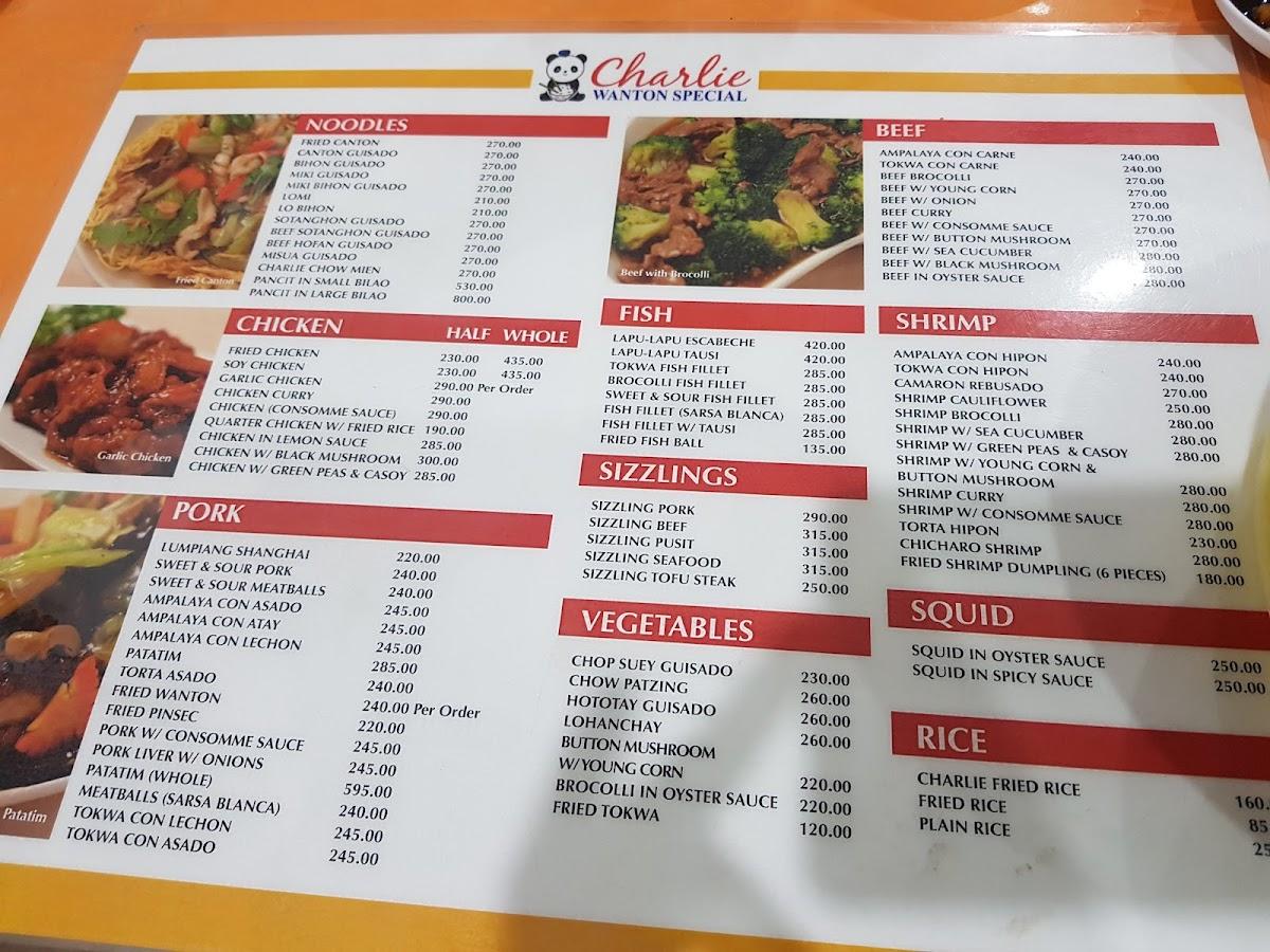 Menu at Charlie Wanton Special restaurant, Mandaluyong