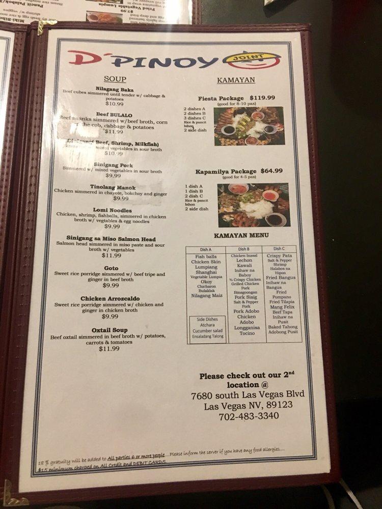 Carta del restaurante D' Pinoy Joint Flamingo, Las Vegas, W Flamingo Rd