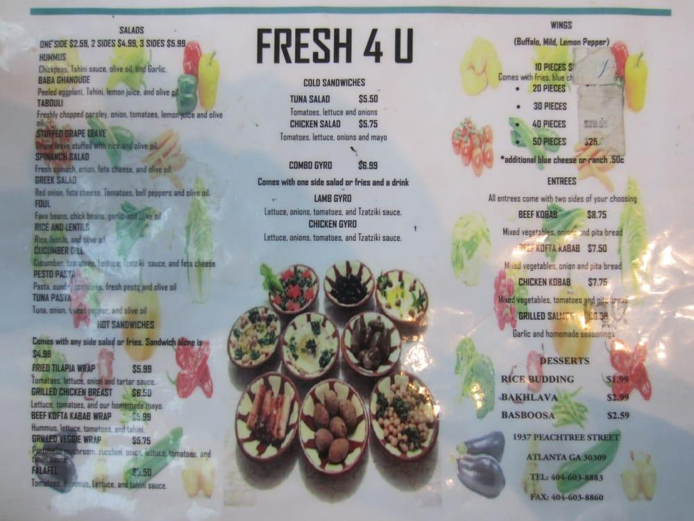 Menu at Fresh 4 U restaurant, Atlanta