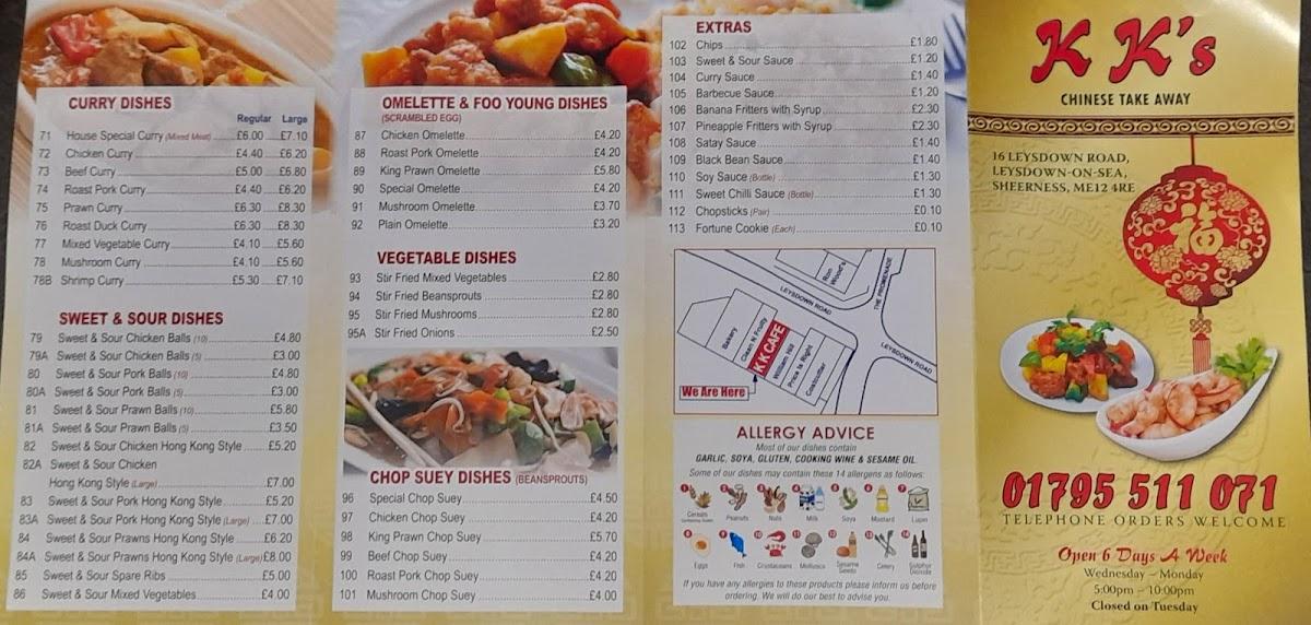 Menu at KK Chinese Takeaway restaurant, Warden