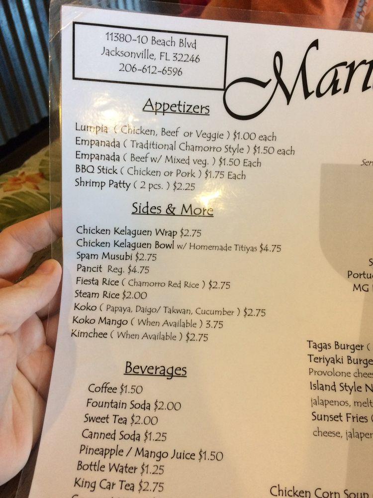 Menu at Marianas Grinds restaurant, Jacksonville, Beach Blvd #10