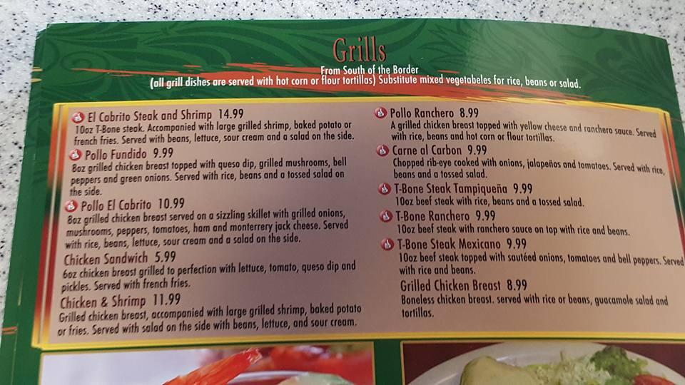 Menu at Mi Cabrito restaurant, Richland, 655 US 49