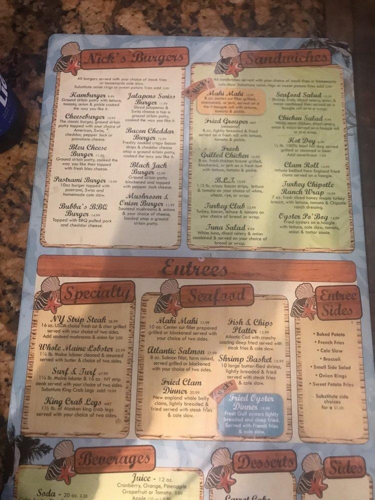 Menu at Nicks Bar & Grill, Hollywood