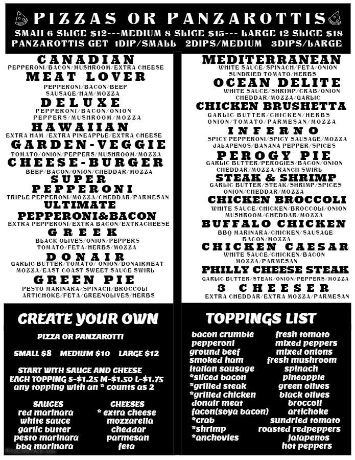 Menu at Pizza One Muskoka pizzeria, Gravenhurst