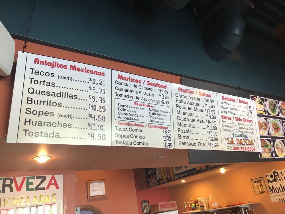 Menu at Taqueria La Bamba restaurant, Monroe, N Kelsey St