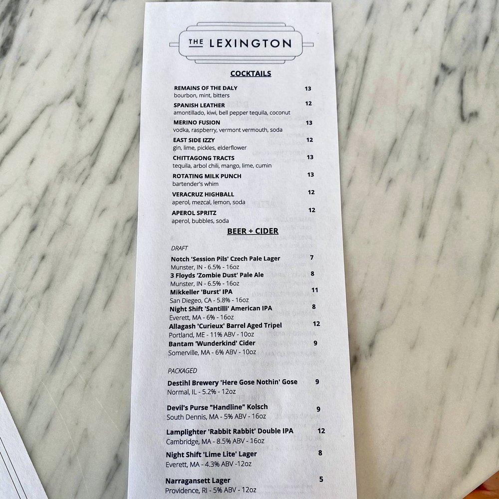 Menu at The Lexington restaurant, Cambridge