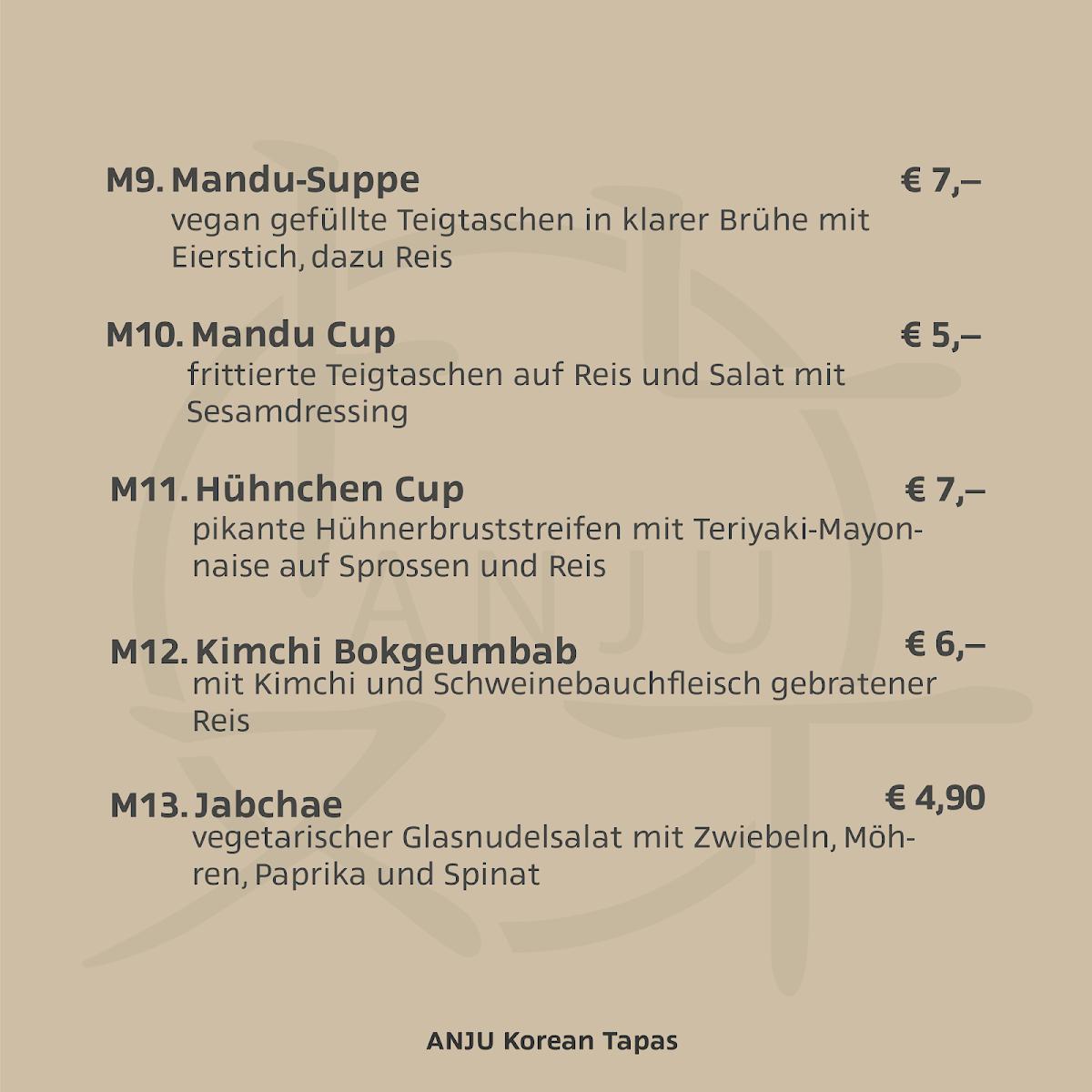 Speisekarte von Anju pub & Bar, Köln