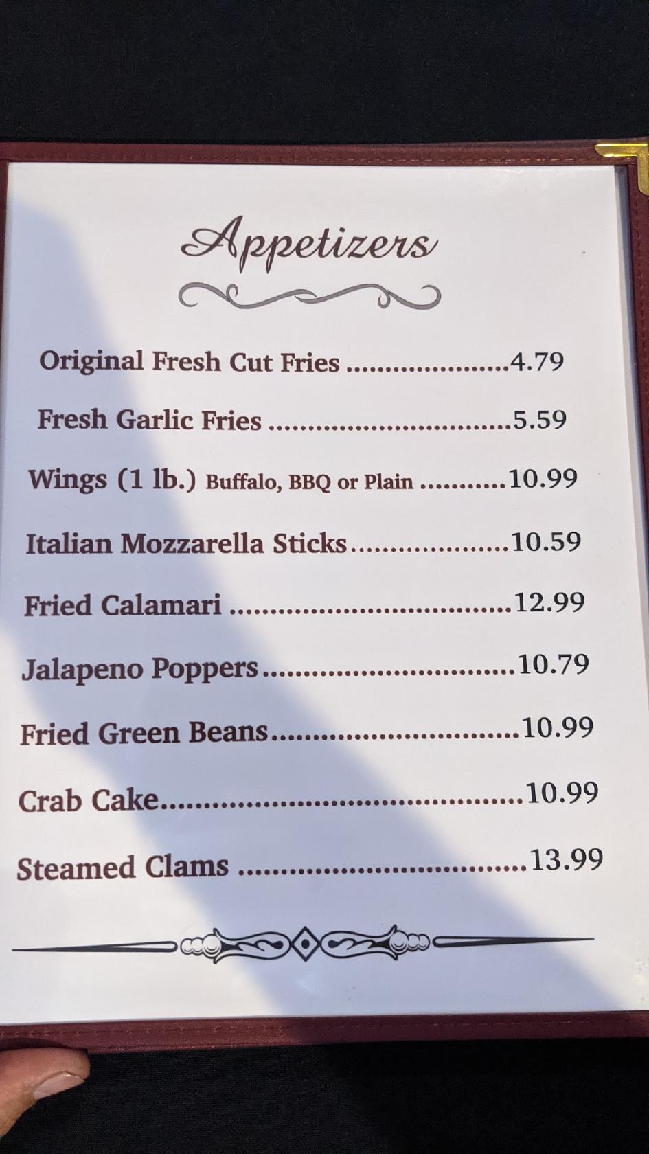 Menu at Bella Italia restaurant, Fortuna
