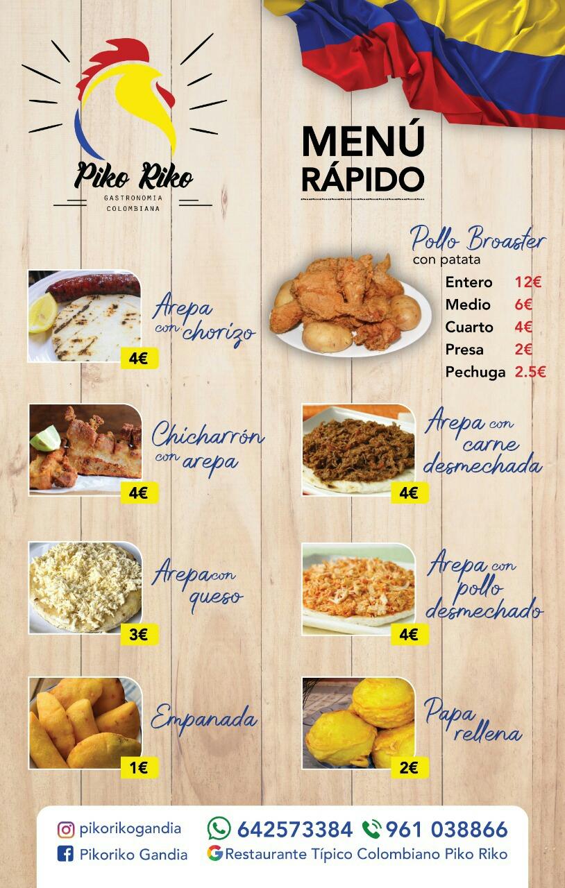 Carta del restaurante Piko Riko, Gandia