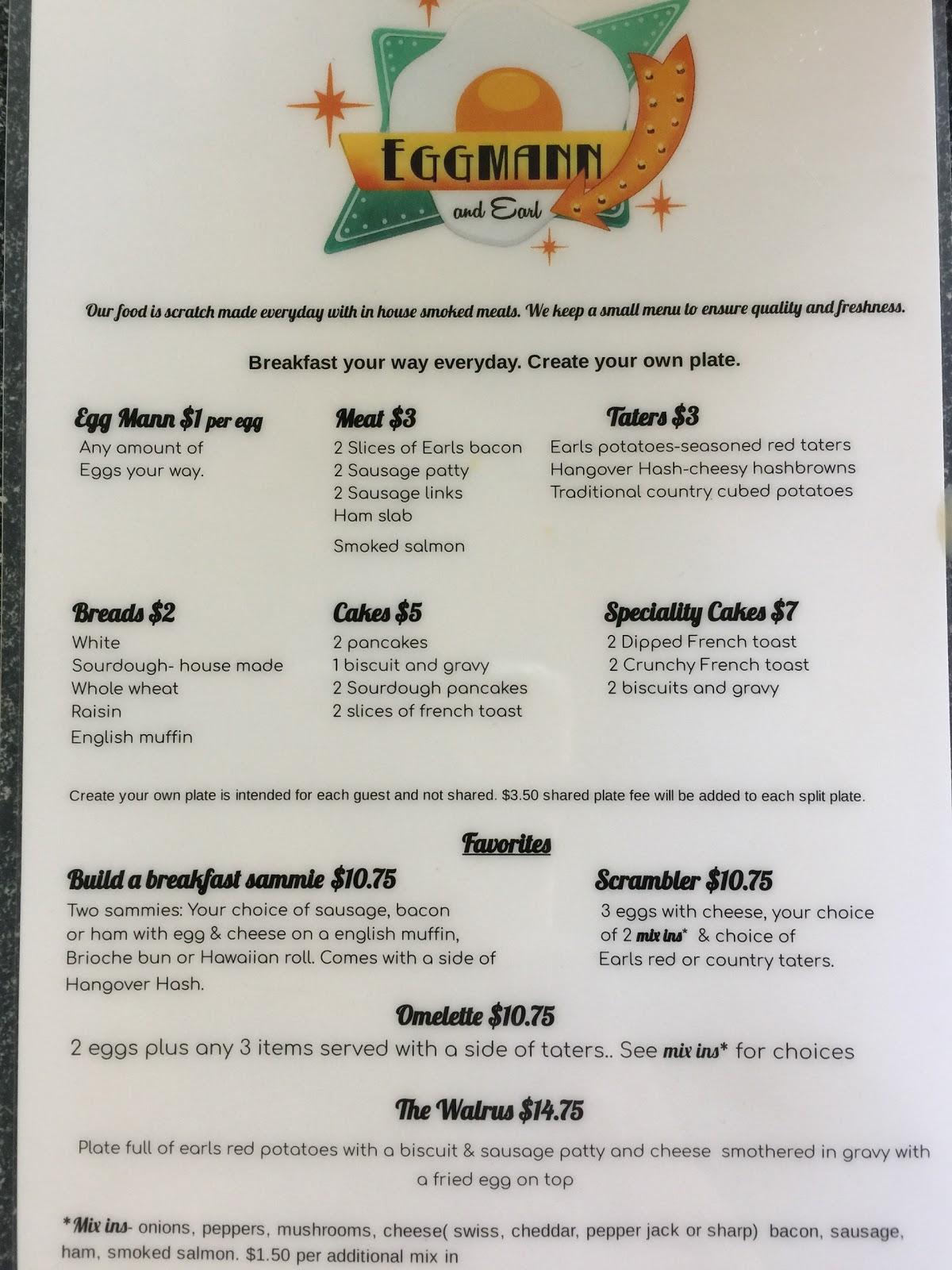 Menu at Egg Mann and Earl restaurant, Boise