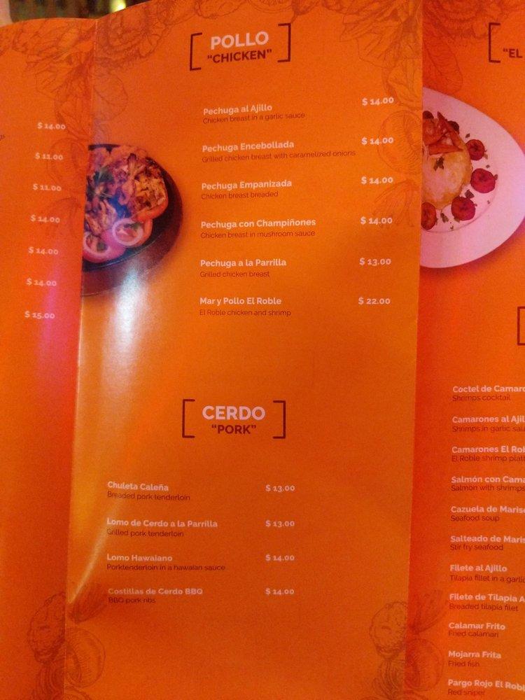 Menu at El Roble Restaurant and Bakery, Elizabeth