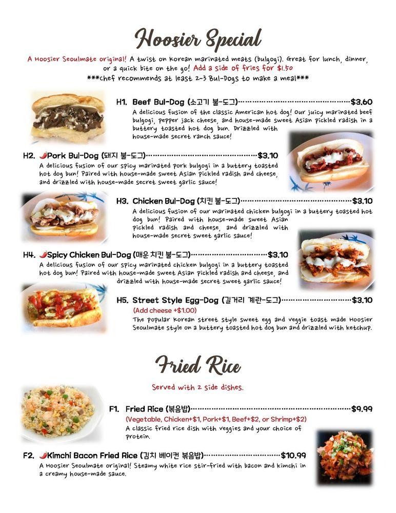 Carta de Hoosier Seoulmate Korean Restaurant, Bloomington