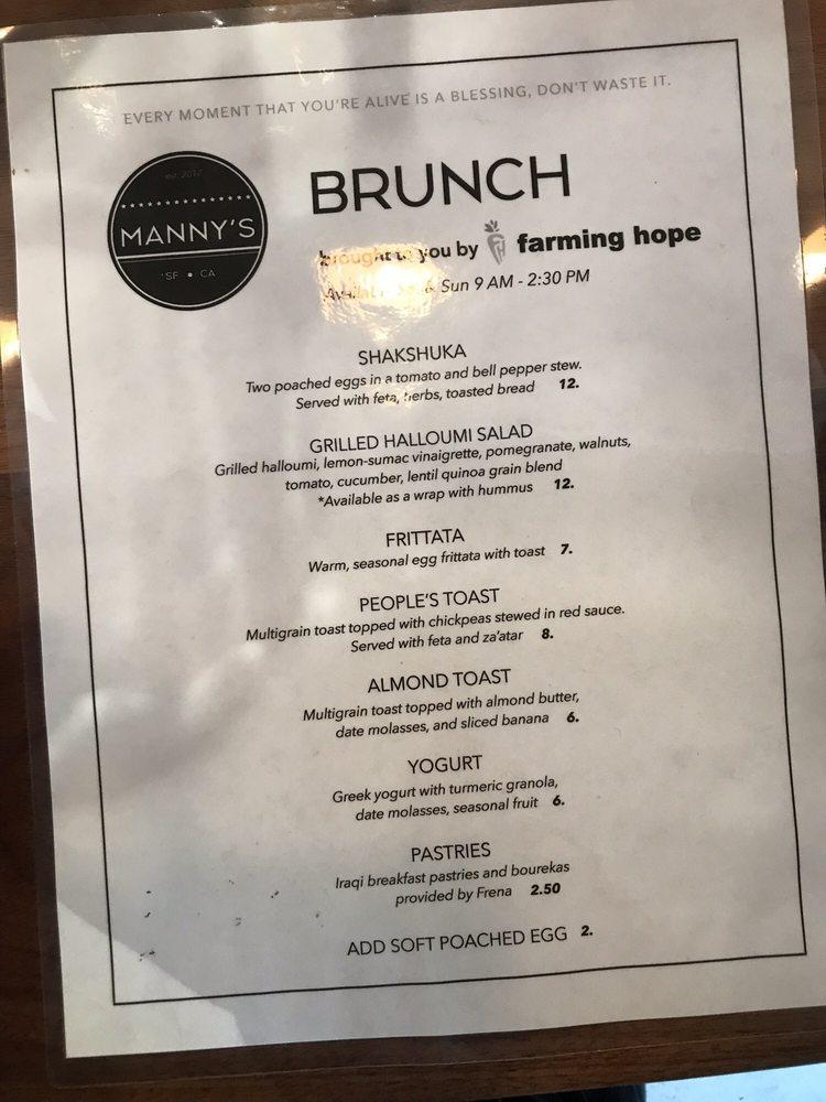 Menu at Manny’s cafe, San Francisco