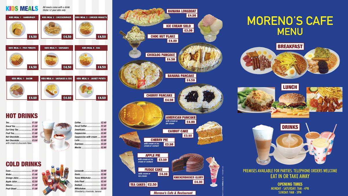 Menu at Moreno's Cafe, Welwyn Garden City