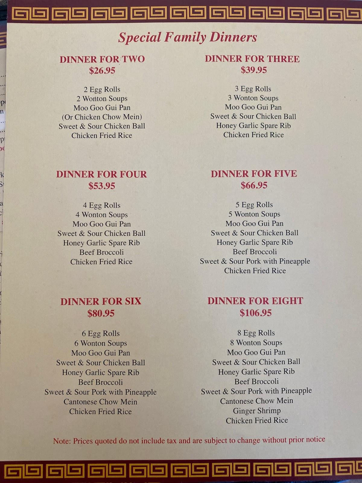 Menu at New Chinese Cuisine Restaurant, Saint John
