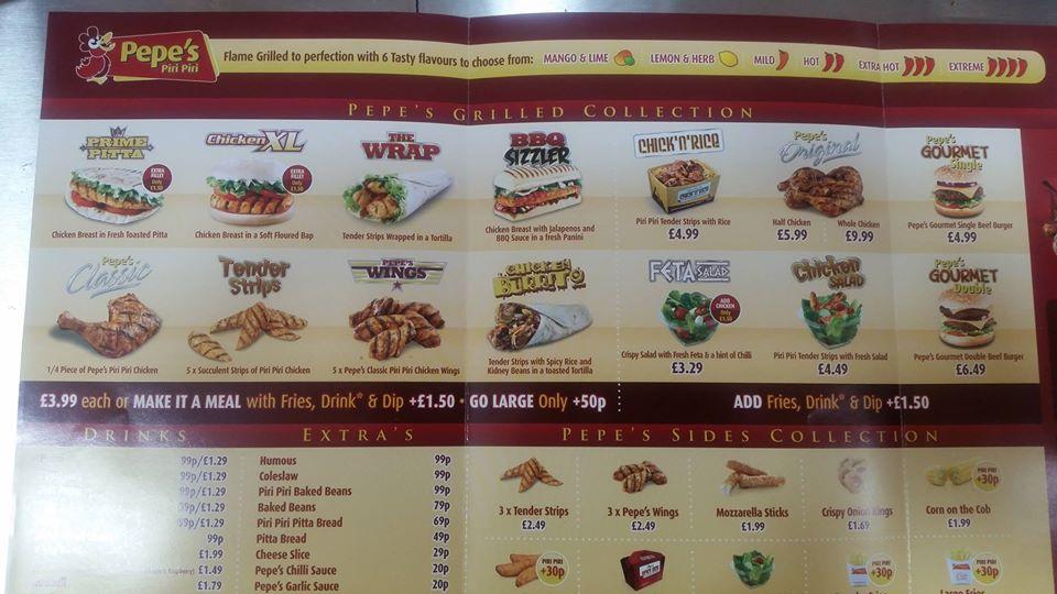 Menu at Pepe's fast food, Bracknell