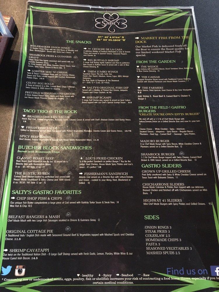 Menu at SALTY SHAMROCK IRISH PUB, Apollo Beach, N U.S. Hwy 41
