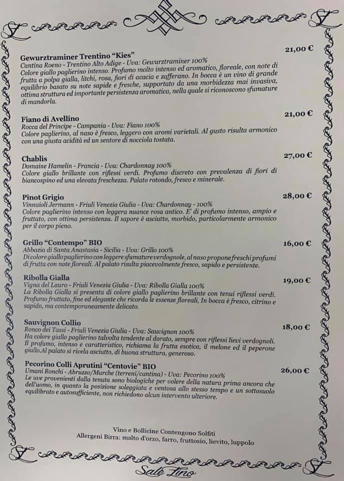Menu at Sale Fino restaurant, Rome